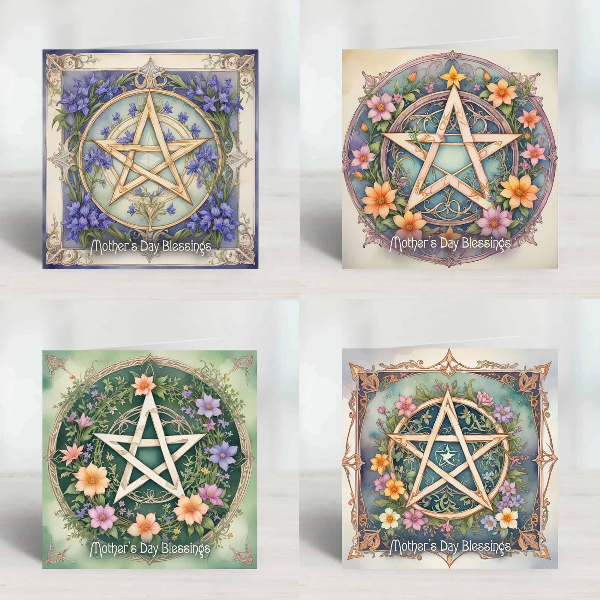 Pagan Floral Pentagram cards I Sarah Mae Artworks